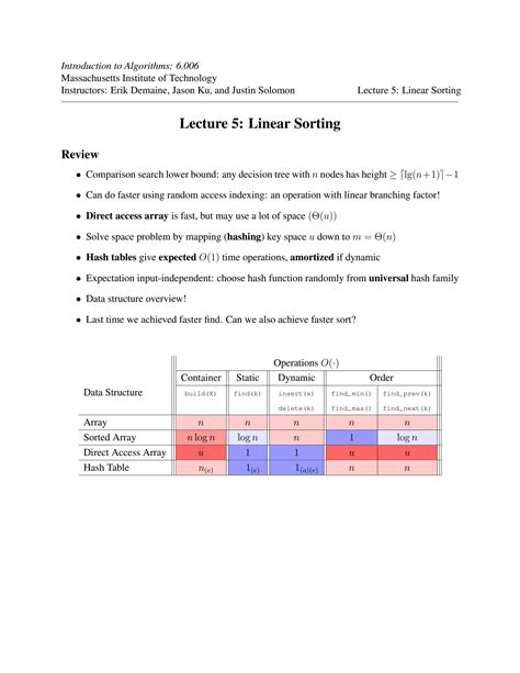 SOLUTION Lecture Linear Sorting Notes Pdf Studypool