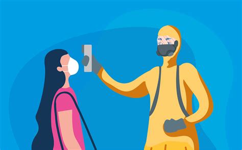 Hand Holding Thermometer Gun Checking Woman Temperature Vector Design Vector Art At Vecteezy