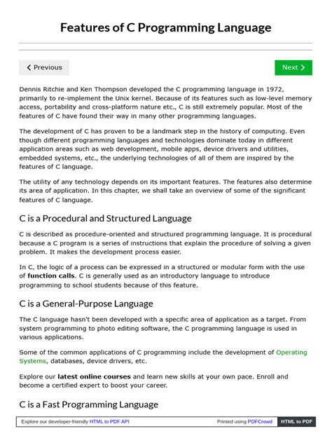 C Programming Language Features Pdf C Programming Language
