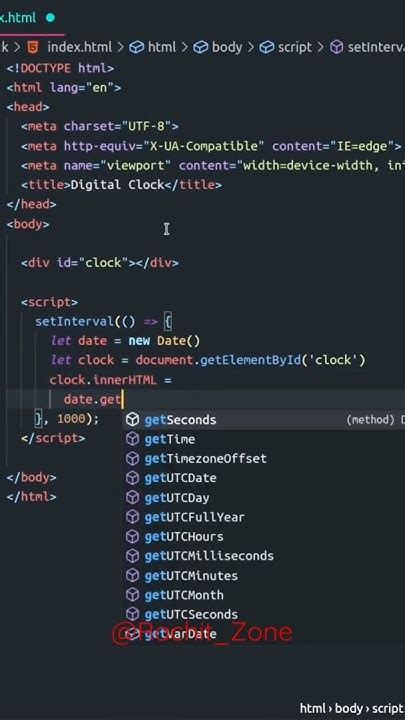 How To Create Digital Clock Using Html And Javascript 🔥🔥 Youtubeshorts Shorts Programming Html