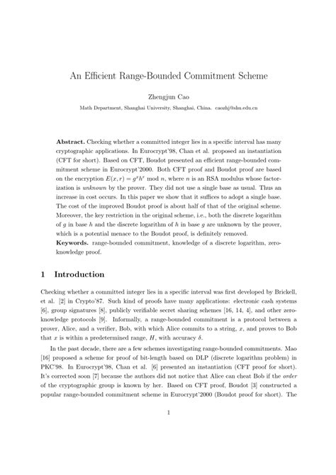 Pdf An Efficient Range Bounded Commitment Scheme