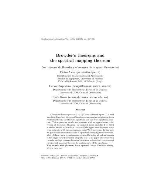 Pdf Browders Theorems And The Spectral Mapping Theorem
