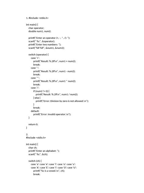 Switch Case Program Pdf Computer Programming