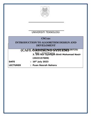 CSC121 Project V2 Here TABLE OF CONTENT NO TITLE PAGE 1 PROJECT