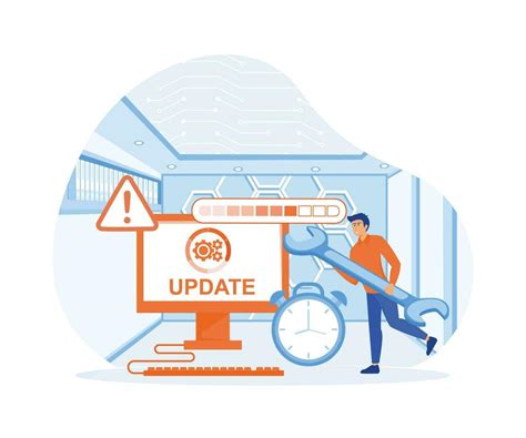 System Update Tiny Programmers Upgrading Operating System Flat Vector