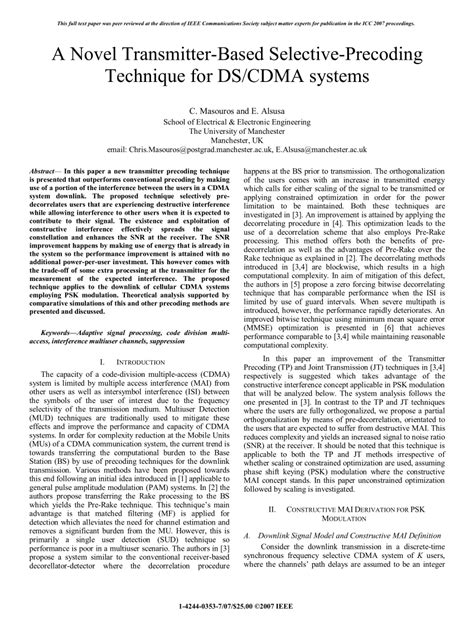 Pdf A Novel Transmitter Based Selective Precoding Technique For Ds