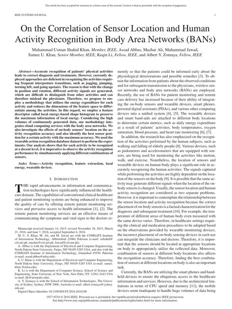 Pdf On The Correlation Of Sensor Location And Human Activity
