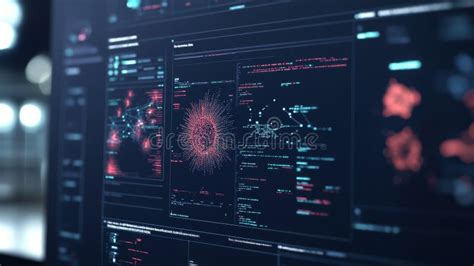 Complex Data Interface With Glowing Digital Networks Stock Image