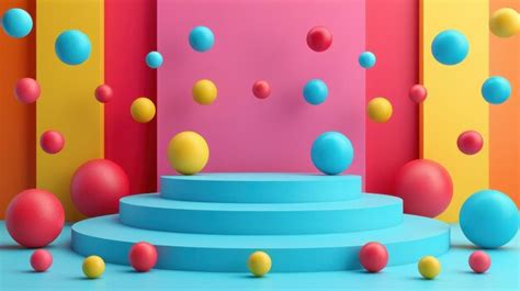 Colorful Spheres And Pedestal Premium Ai Generated Image