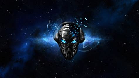 1920x1080 Skull Headphones Music Space Mask Shattered Blue Eyes Stars