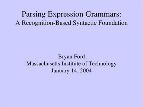Parsing Expression Grammars Ppt