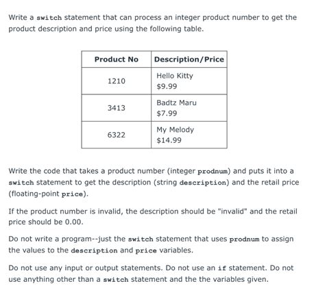Solved Write A Switch Statement That Can Process An Integer Chegg Com