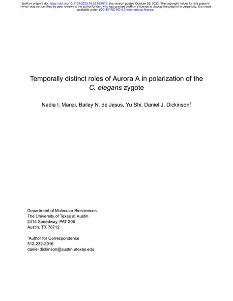 Pdf Temporally Distinct Roles Of Aurora A In Polarization Of The C