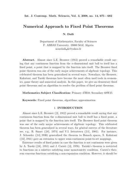 Pdf Numerical Approach To Fixed Point Theorems