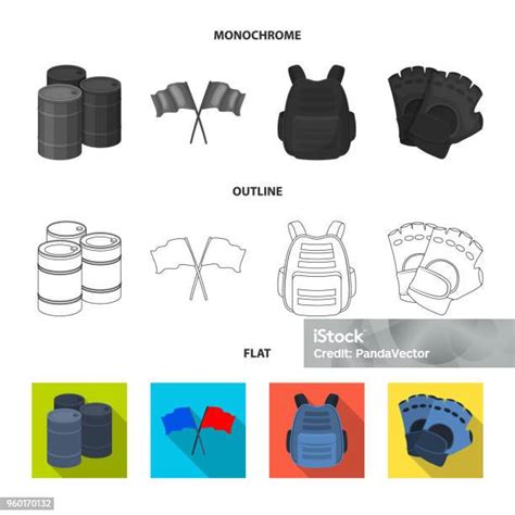 보호 조끼 장갑 및 다른 장비입니다 페인트 볼 평면 개요 흑백 스타일 벡터 기호 재고 일러스트 웹 단일 아이콘 0명에 대한 스톡