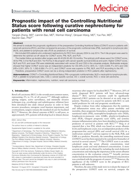 Pdf Prognostic Impact Of The Controlling Nutritional Status Score