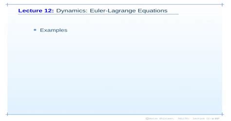 Pdf Lecture 12 Dynamics Euler Lagrange Equations Two Link Cartesian