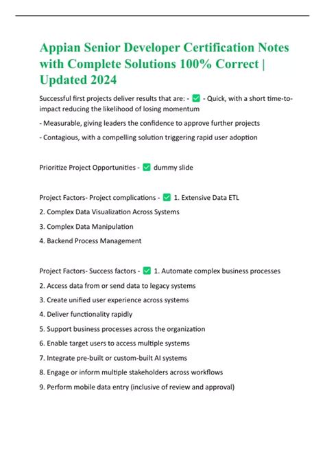 Appian Senior Developer Certification Notes With Complete Solutions 100 Correct Updated 2024