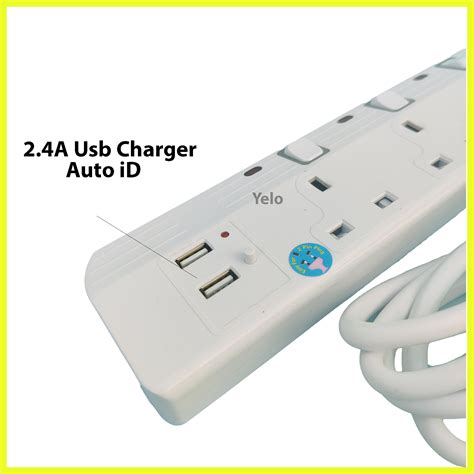 4 Way 2 USB Extension Wire Extension Socket Surge Protection Extension Cords Extension Plug