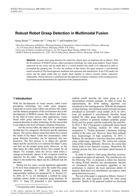 Pdf Robust Robot Grasp Detection In Multimodal Fusion