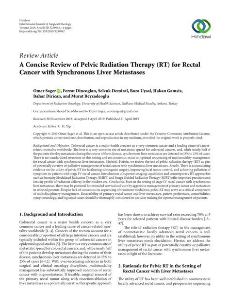 Pdf A Concise Review Of Pelvic Radiation Therapy Rt For Rectal Cancer With Synchronous Liver