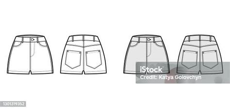 마이크로 길이 정상 허리 하이 라이즈 동전 각진 5 포켓 데님 핫 쇼트 팬츠 테크니컬 패션 일러스트 0명에 대한 스톡 벡터 아트 및 기타 이미지 Istock