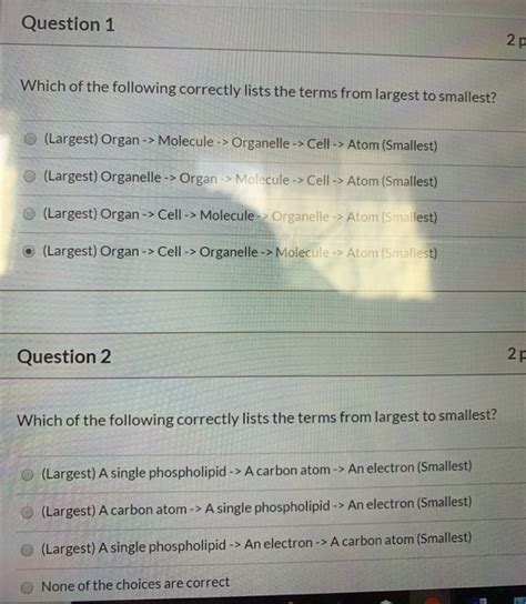 Solved Question 1 Which Of The Following Correctly Lists The
