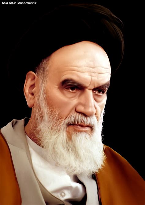 عکس با کیفیت امام خمینی با چهره ی سه رخ م عبا قهوه ای و عمامه مشکی در پس زمینه مشکی عکس با