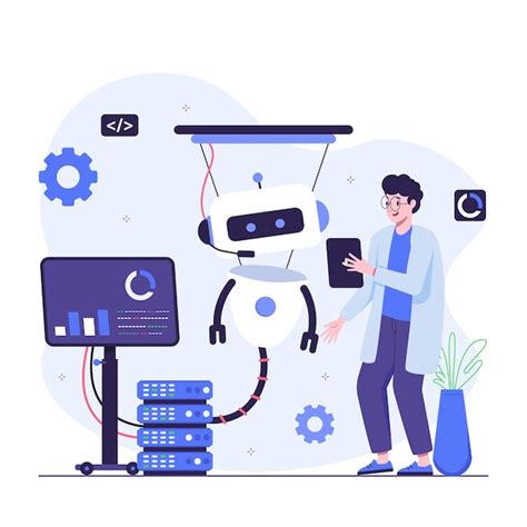 Premium Vector Scientists Build Robots With Artificial Intelligence