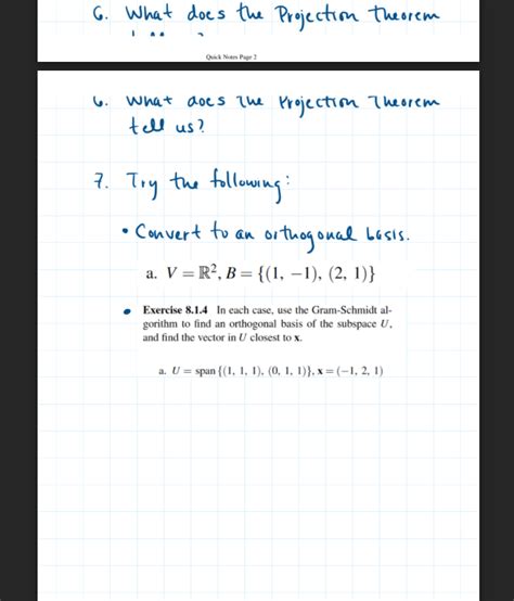 Solved 6 What Does The Projection Theorem Quick Notes Page