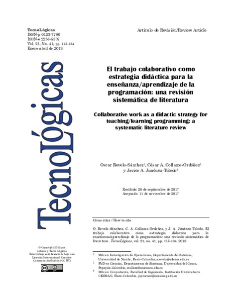 Pdf Collaborative Work As A Didactic Strategy For Teaching Learning Programming A Systematic