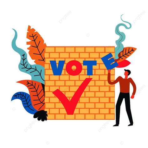 Vote Man Standing By Wall With Fonts And Foliage Vector Meeting