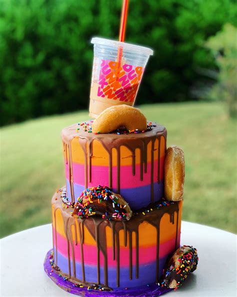 Dunkin Donuts Cake Colorful Cake With Donuts On Top