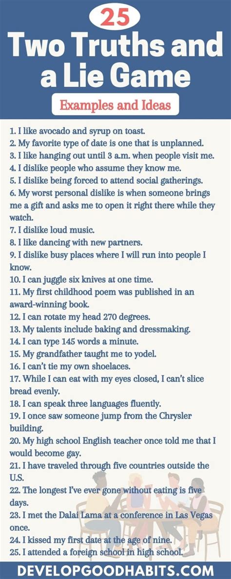 Fun Two Truths And A Lie Game Examples Ideas Self Help Resources