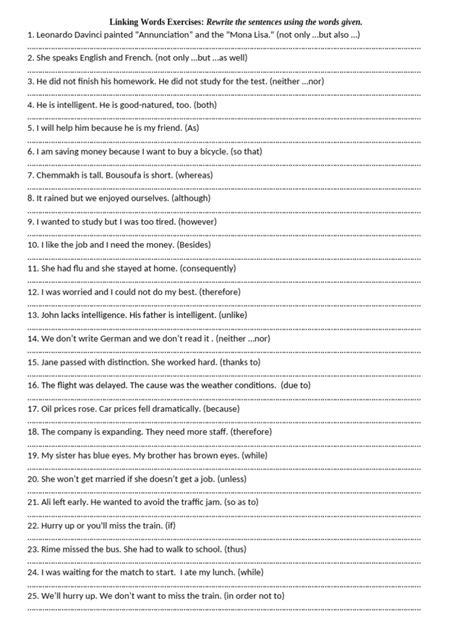 Linking Words Exercises With Key Pdf