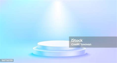 연단이 있는 파란색 빈 스튜디오 제품 디자인을 위한 벡터 쇼케이스 템플릿입니다 벡터 3d 그림 0명에 대한 스톡 벡터 아트 및 기타 이미지 Istock