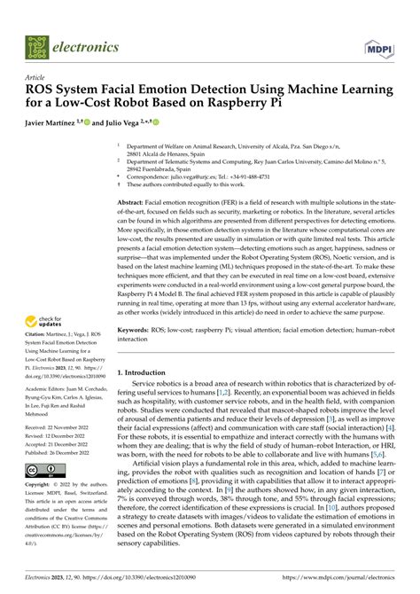Pdf Ros System Facial Emotion Detection Using Machine Learning For A Low Cost Robot Based On