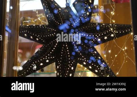 Huge Seven Corner Star In A Shop Window With New Years Ts In Finland Marvelous View Of A Big
