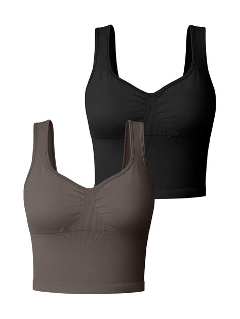 Oqq Women 2 Piece Tank Tops Seamless Workout Exercise Shirts Padded