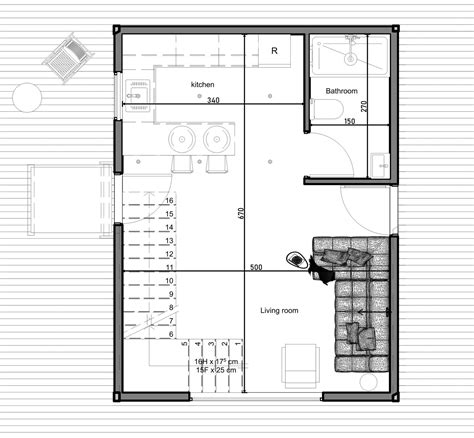 1 Bedroom Tiny House 30sqm Basic Floor Plan 4 Elevations 2 Sections