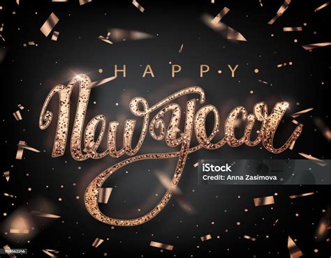 행복 새 해 문자 인사말 카드 휴가입니다 로즈 골든 색종이 폭포 새 해 문자 서 예입니다 벡터 일러스트 레이 션 Eps10 12월에 대한 스톡 벡터 아트 및 기타 이미지