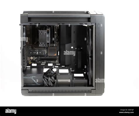 Side View Big Tower Pc Case Chassis Inside Motherboard Cpu Fan Ssd Memory Power Supply