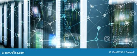 Telecommunication Concept With Abstract Network Structure And Server Room Background Stock