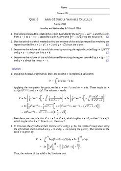 Single Variable Calculus Quiz Solution By Anchoraging Alaska