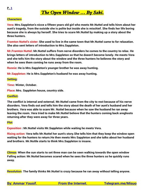 The Open Window Characters And Plot Pdf Saki Narration