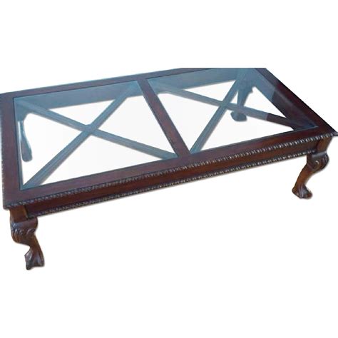 Wood Coffee Table W Glass Top Aptdeco
