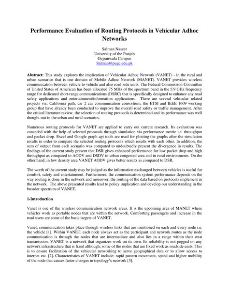 Pdf Performance Evaluation Of Routing Protocols In Vehicular Adhoc Networks