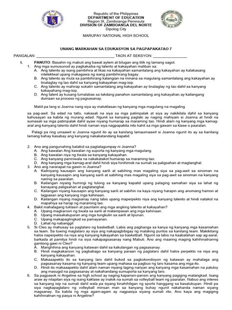 1st Grading Esp 7 Pdf