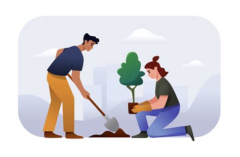 공원에 나무를 심는 사람들 활동가들은 도시 공원에 관심을 가지고 있습니다 녹색 환경 평면 벡터 그림입니다 0에 대한 스톡 벡터 아트 및 기타 이미지 Istock