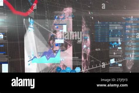 Animation Of Infographic Interface Over Lens Flare Digits Connected
